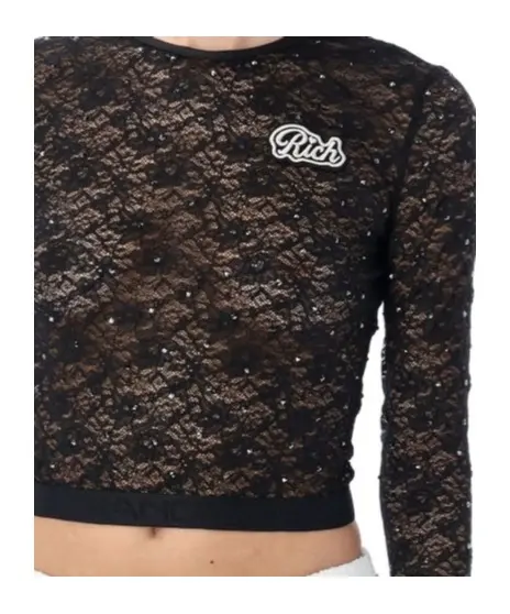 Alessandra Rich Long-sleeved Crewneck Lace T-shirt