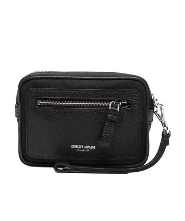 Giorgio Armani Engraved-logo Leather Tote - Black