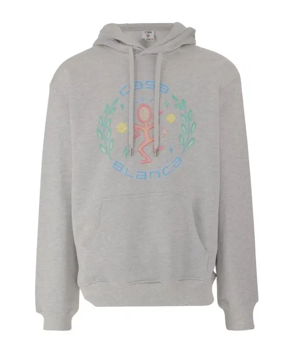 Casablanca Logo Printed Drawstring Hoodie - Gray