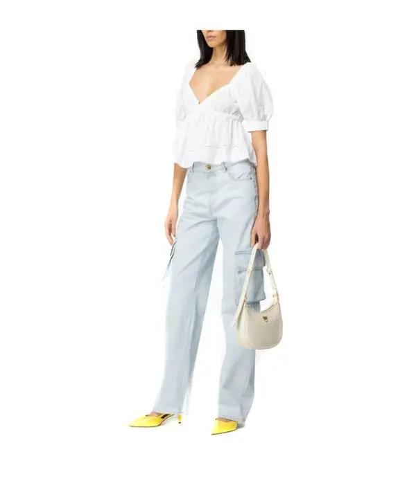 Pinko Sweetheart Neck Ruched Cropped Blouse