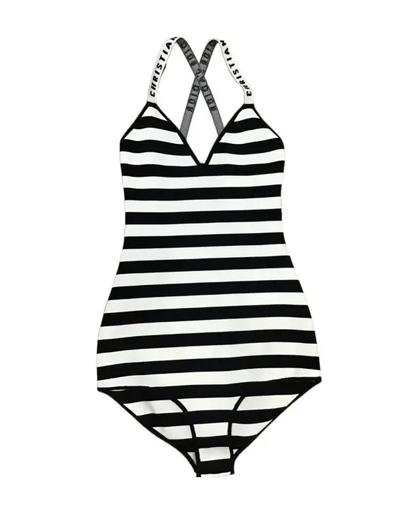 Dior Striped Logo Swimsuit - Black