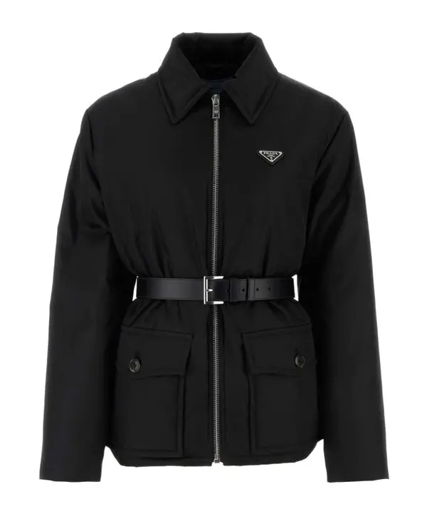 Prada Logo Plaque Belt-detailed Jacket - Black