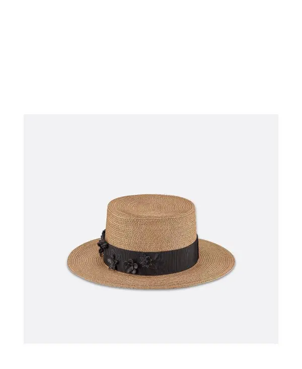 Dior Boater Hat With Floral Embellishments