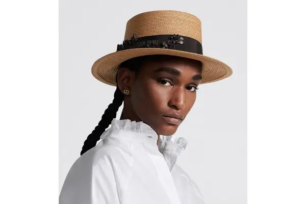 Dior Boater Hat With Floral Embellishments