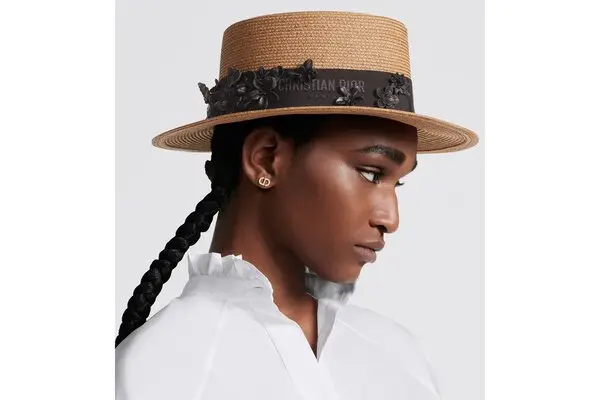 Dior Boater Hat With Floral Embellishments