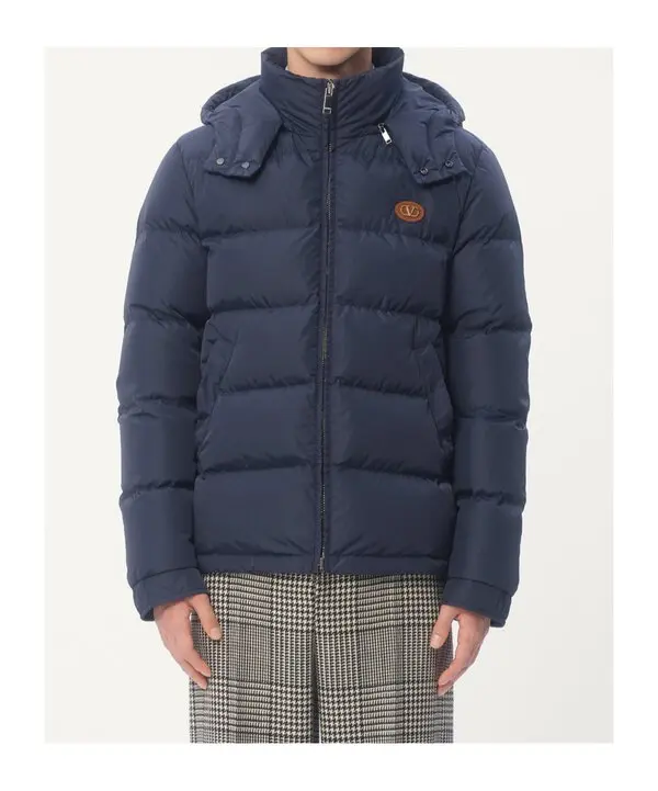 Valentino Garavani Zip-up Hooded Down Jacket With Vlogo Patch - Blue
