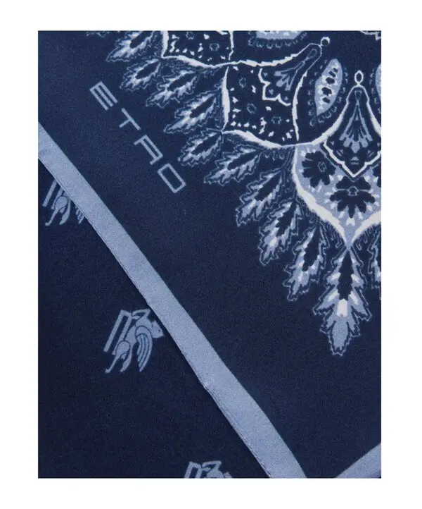 Etro Silk Scarf With Paisley Motif And Pegaso - Blue