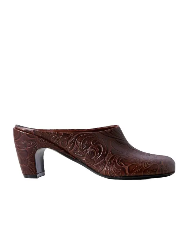 Dries Van Noten Embossed Leather Mules - Dark Brown