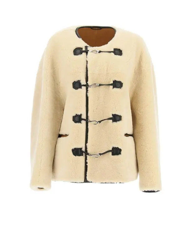TOTEME Teddy Shearling Clasp Buttoned Coat - Nude