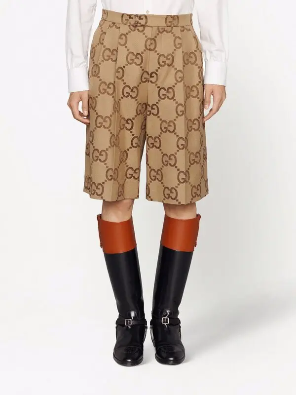 Gucci Jumbo Gg Monogram Tailored Shorts - Camel/ebony