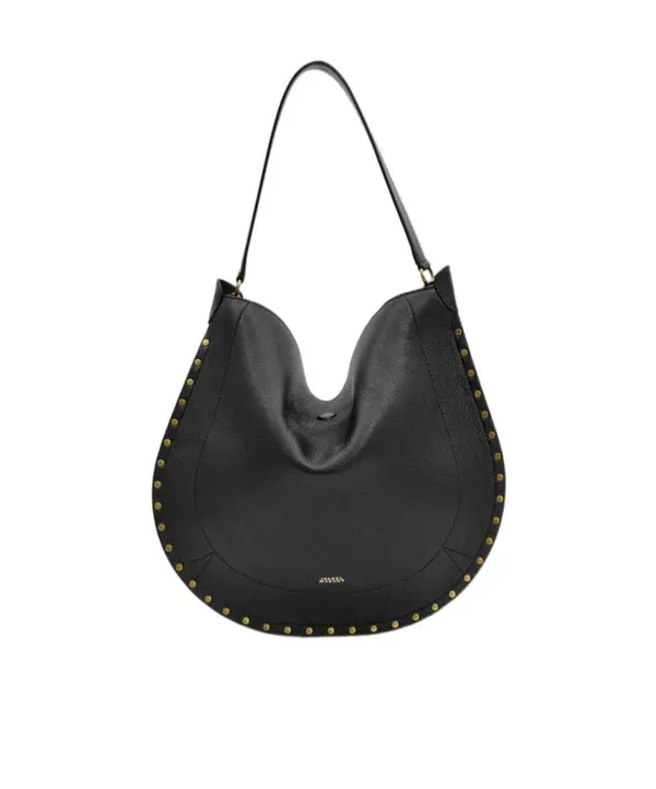 Isabel Marant Étoile Oskan Hobo Soft Grained Leather Bag With Stud Embellishments - Black