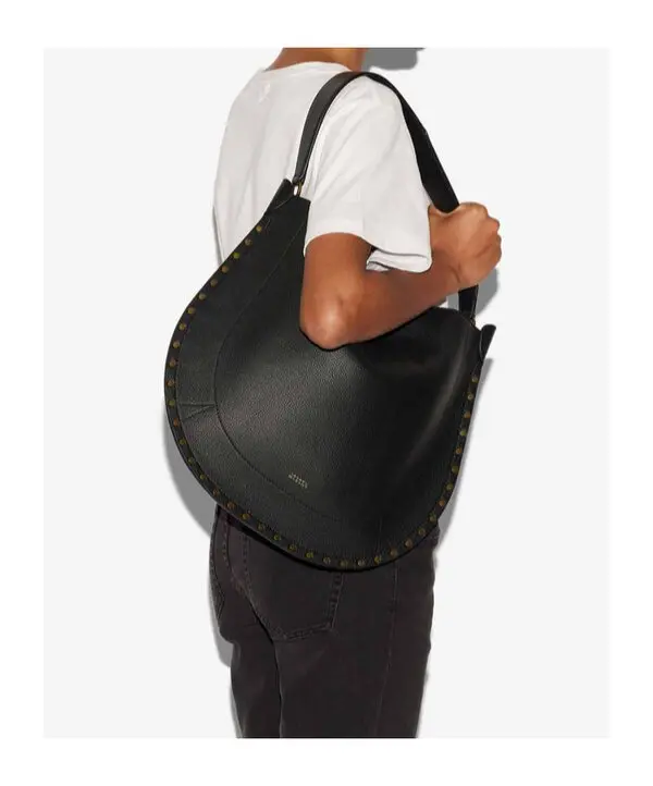 Isabel Marant Étoile Oskan Hobo Soft Grained Leather Bag With Stud Embellishments - Black
