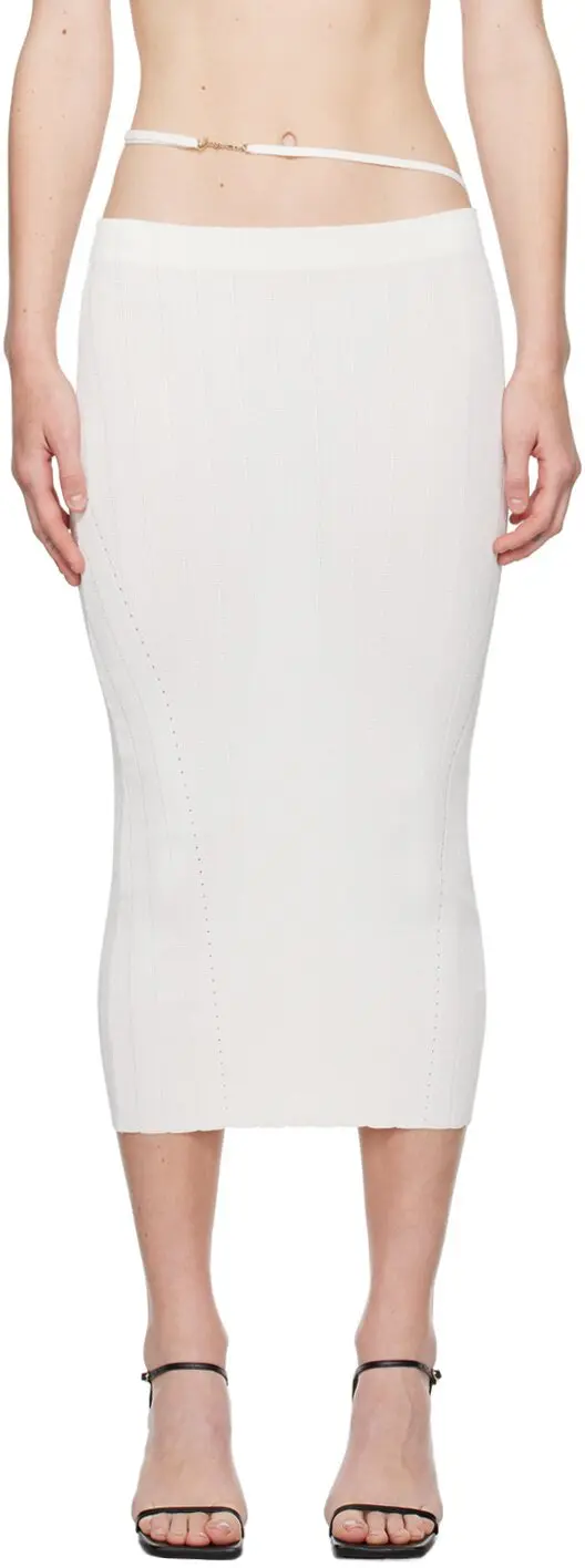 Jacquemus Ribbed Knit Midi Skirt With Cutout Details - White