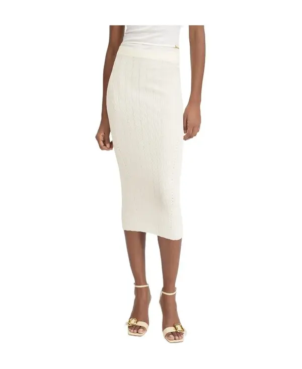 Jacquemus Ribbed Knit Midi Skirt With Cutout Details - White