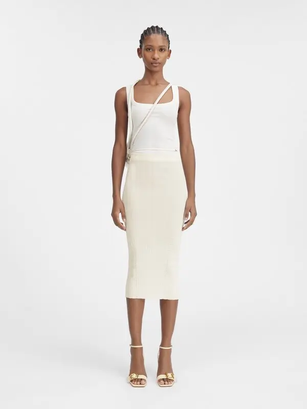Jacquemus Ribbed Knit Midi Skirt With Cutout Details - White
