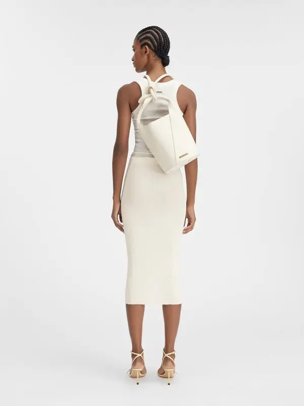 Jacquemus Ribbed Knit Midi Skirt With Cutout Details - White