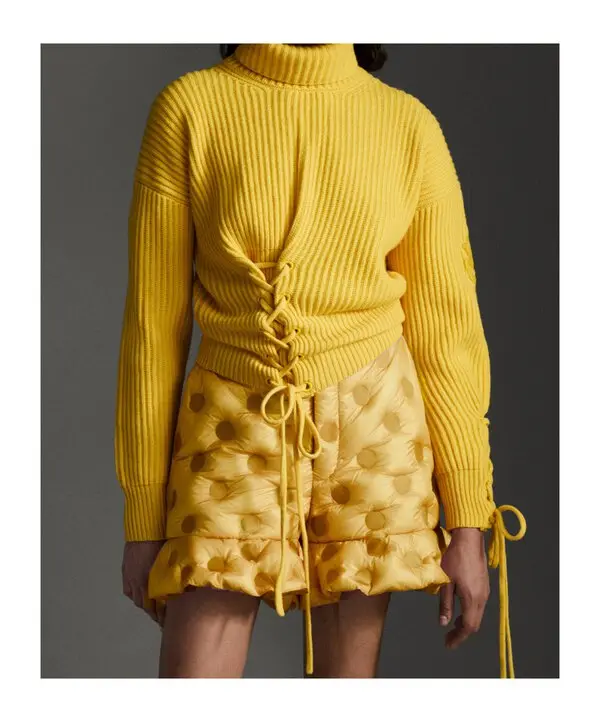 Moncler Ribbed Turtleneck Pullover With Lace-up Detail