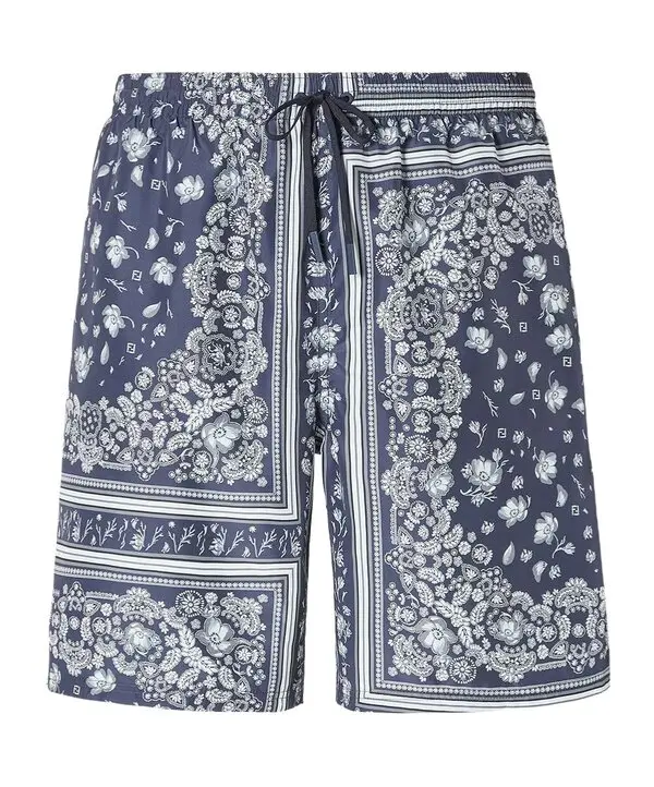 Fendi Printed Nylon Swim Shorts - Blue