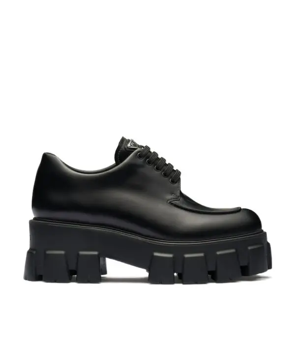 Prada Monolith Brushed Leather Lace-up Shoes