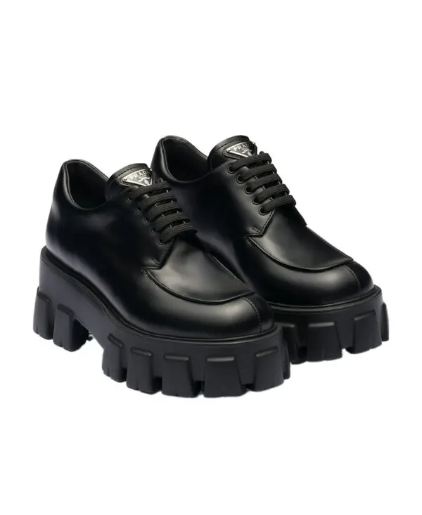 Prada Monolith Brushed Leather Lace-up Shoes
