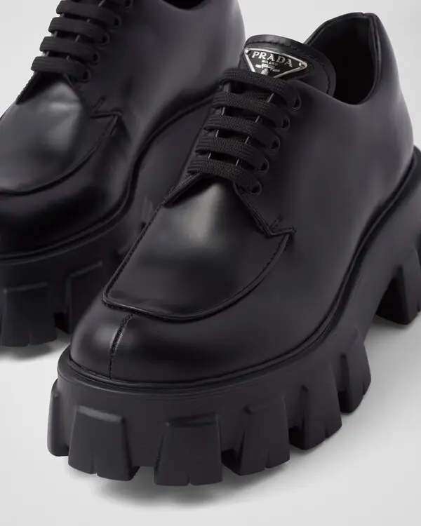 Prada Monolith Brushed Leather Lace-up Shoes