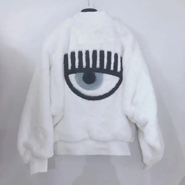 CHIARA FERRAGNI Faux Fur Bomber Jacket With Eye Motif