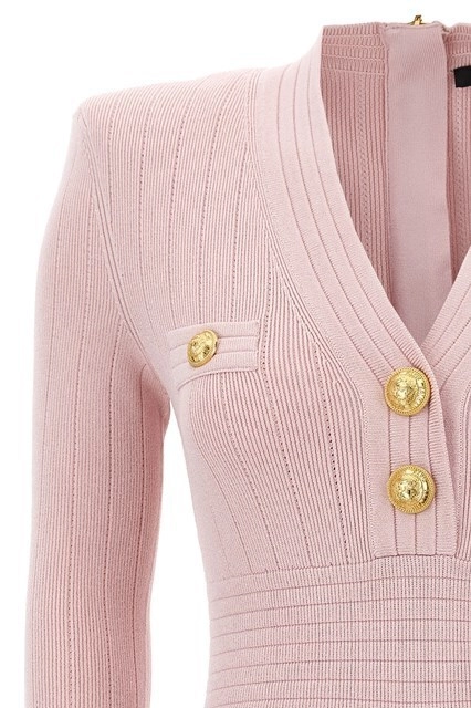 Balmain Logo Button Long-sleeved Mini Dress - Light Pink