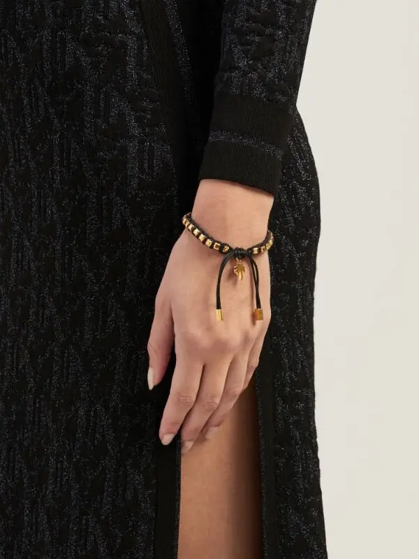 Palm Angels Braided Bracelet With Gold Tone Beads