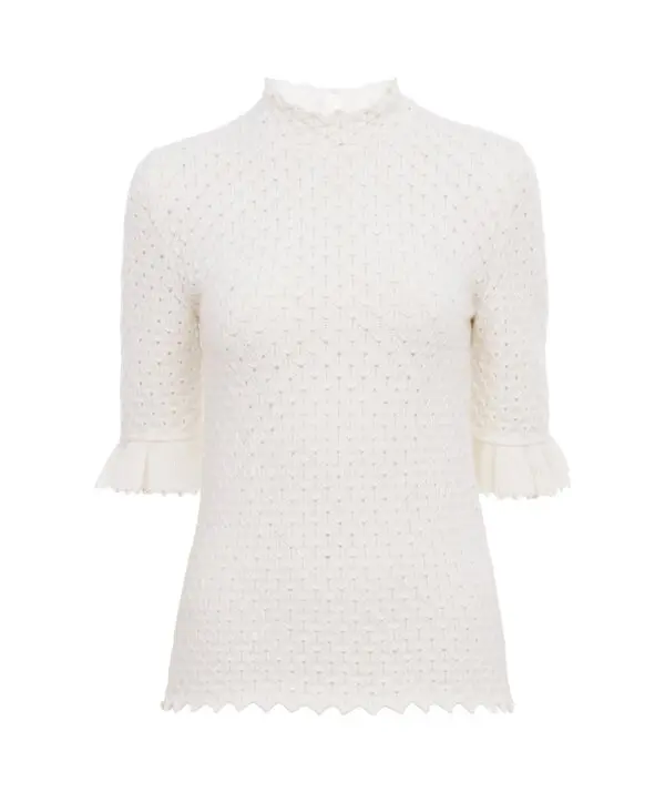 Chloé Short-sleeved Sweater With Mock Neck And Button Detailing - Cream White