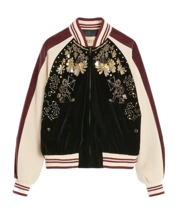 Valentino Garavani Embroidered Velour Bomber Jacket