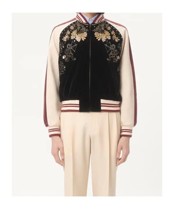 Valentino Garavani Embroidered Velour Bomber Jacket
