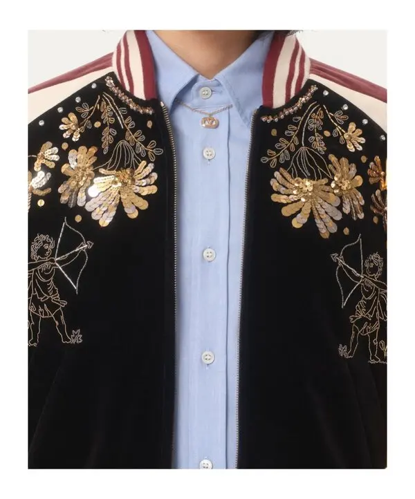 Valentino Garavani Embroidered Velour Bomber Jacket
