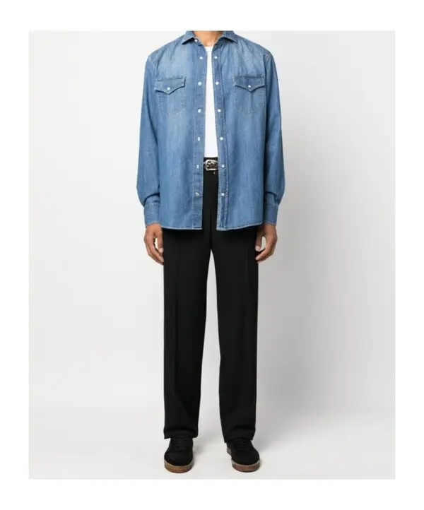 Brunello Cucinelli Button-up Straight Hem Denim Shirt