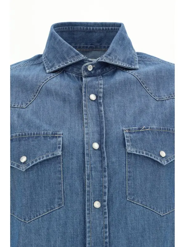 Brunello Cucinelli Button-up Straight Hem Denim Shirt