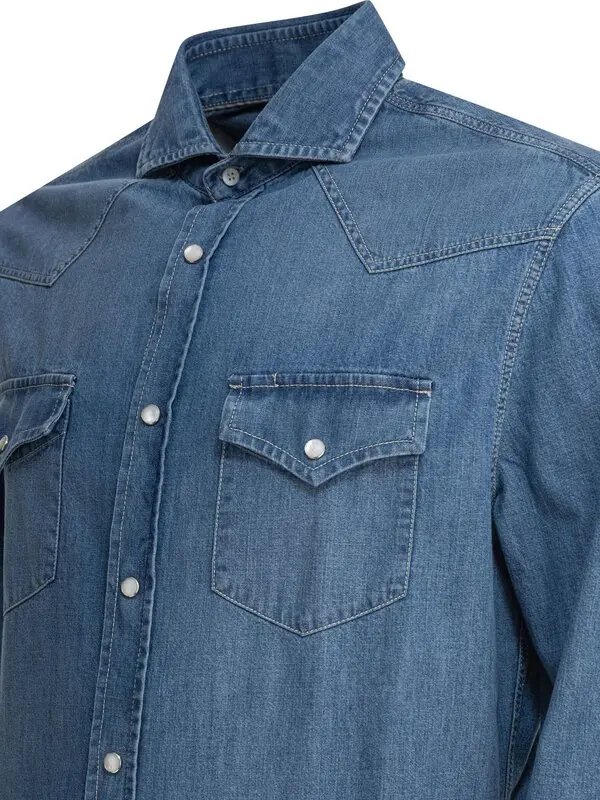 Brunello Cucinelli Button-up Straight Hem Denim Shirt