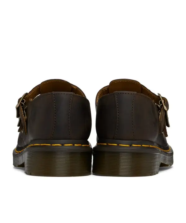 Dr. Martens Mary Jane Buckled Shoes With Perforation And Gold Tone Hardware - Brown