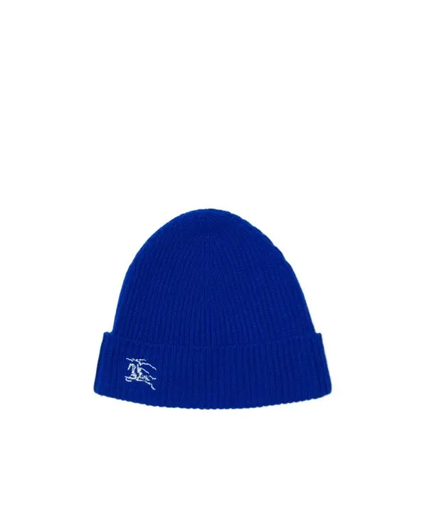 Burberry Equestrian Knight Logo Ribbed-knit Beanie - Blue