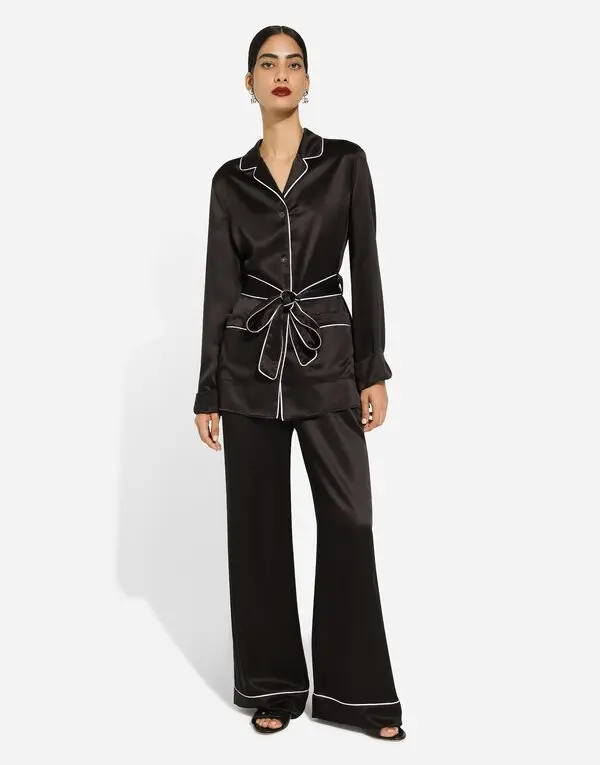Dolce & Gabbana Contrast Piping Pajama Shirt - Black