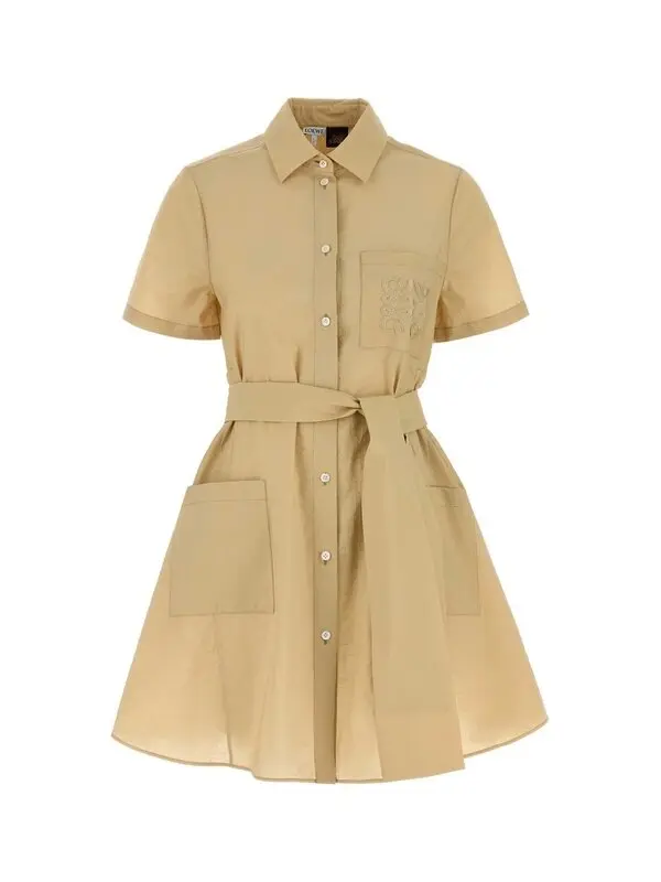 Loewe Shirt Dress In Cotton Blend - Light Beige