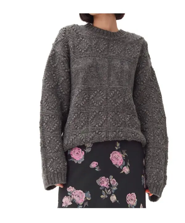 GANNI Bubble Jumper Knit Sweater - Grey