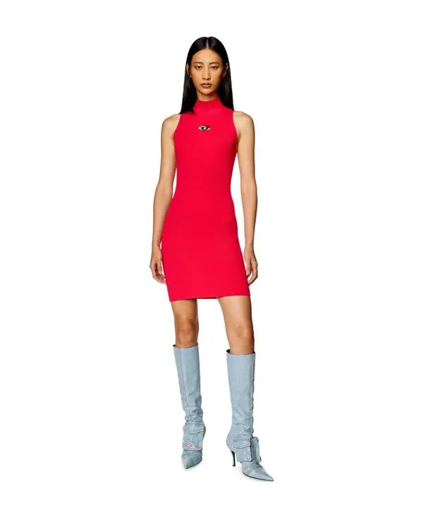 DIESEL® M-monervax Mock Neck Ribbed Dress - Red