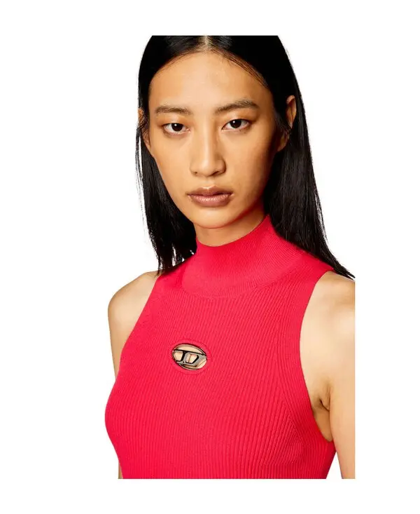 DIESEL® M-monervax Mock Neck Ribbed Dress - Red