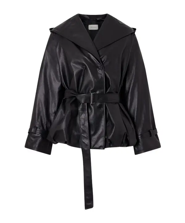 Magda Butrym Leather Hooded Belted Jacket