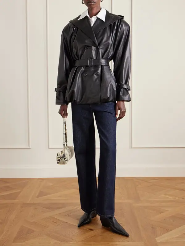 Magda Butrym Leather Hooded Belted Jacket