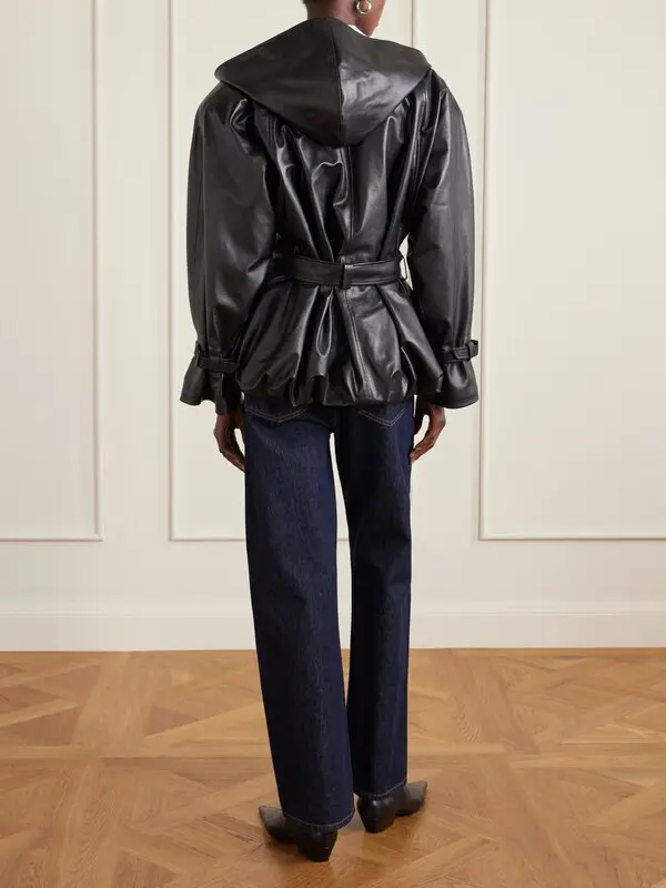 Magda Butrym Leather Hooded Belted Jacket