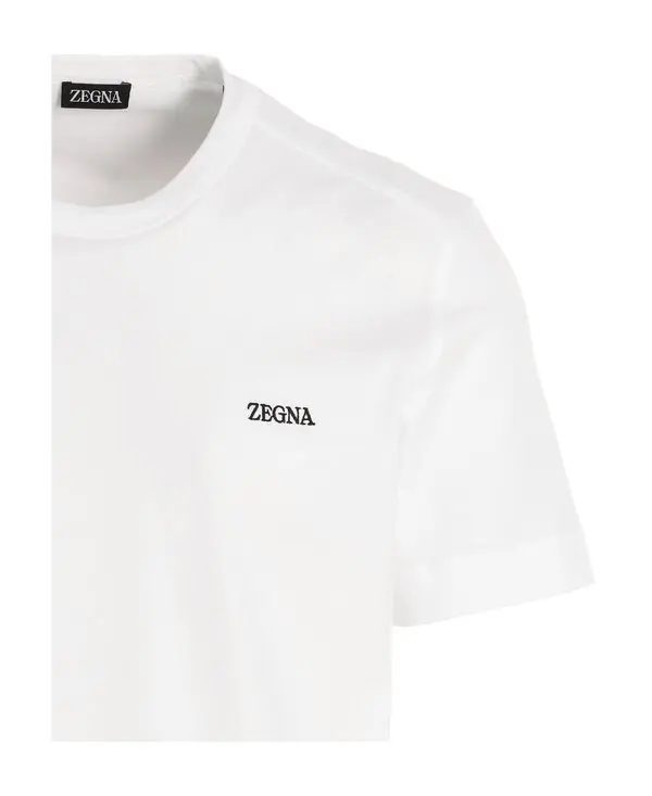 Zegna Logo Embroidered Crewneck T-shirt - White
