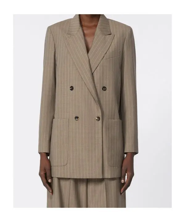 Max Mara Pinstripe Double-breasted Blazer - Hazelnut Color