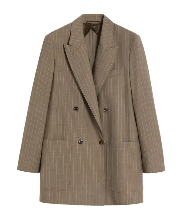 Max Mara Double Breasted Pinstripe Oversized Blazer - Hazelnut Color