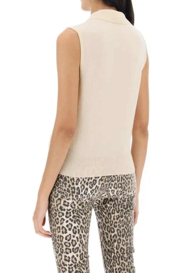 GANNI Logo Button Knitted Vest - Nude
