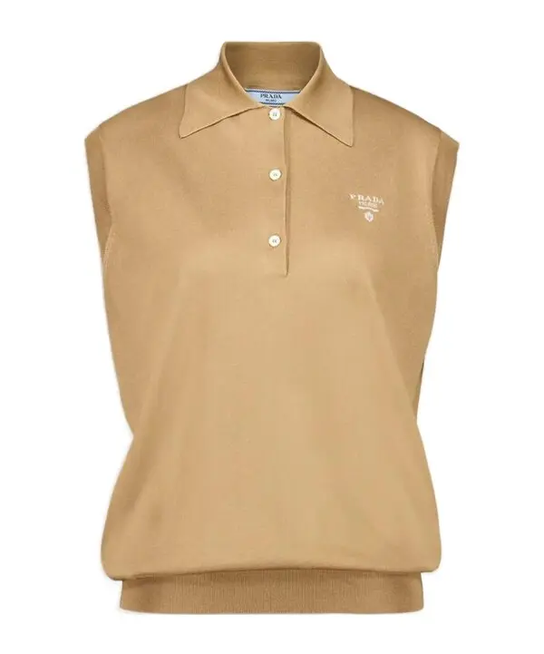 Prada Sleeveless Knitted Polo Shirt - Camel Brown